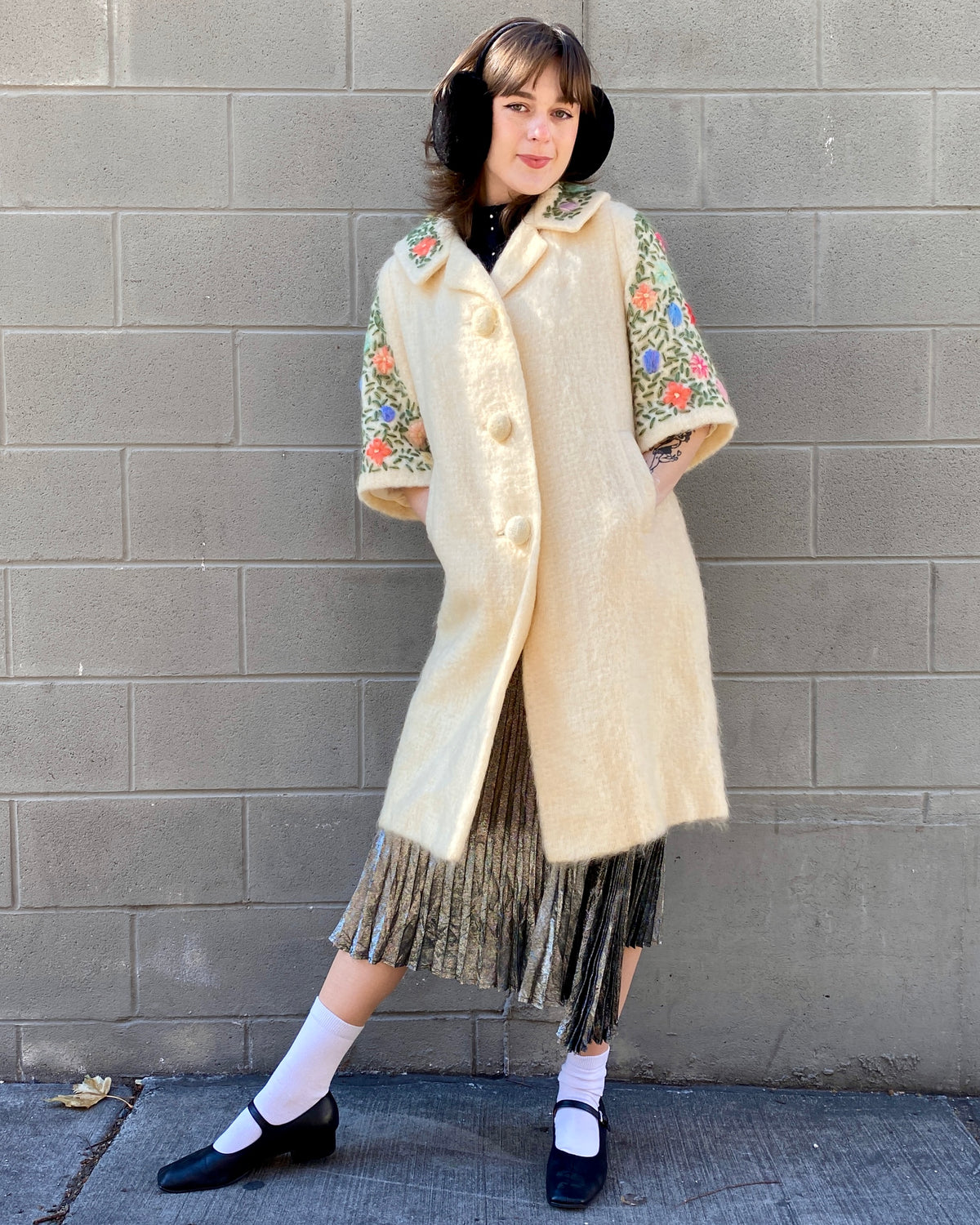 In Bloom Embroidered 60's Car Coat — Feathers Vintage