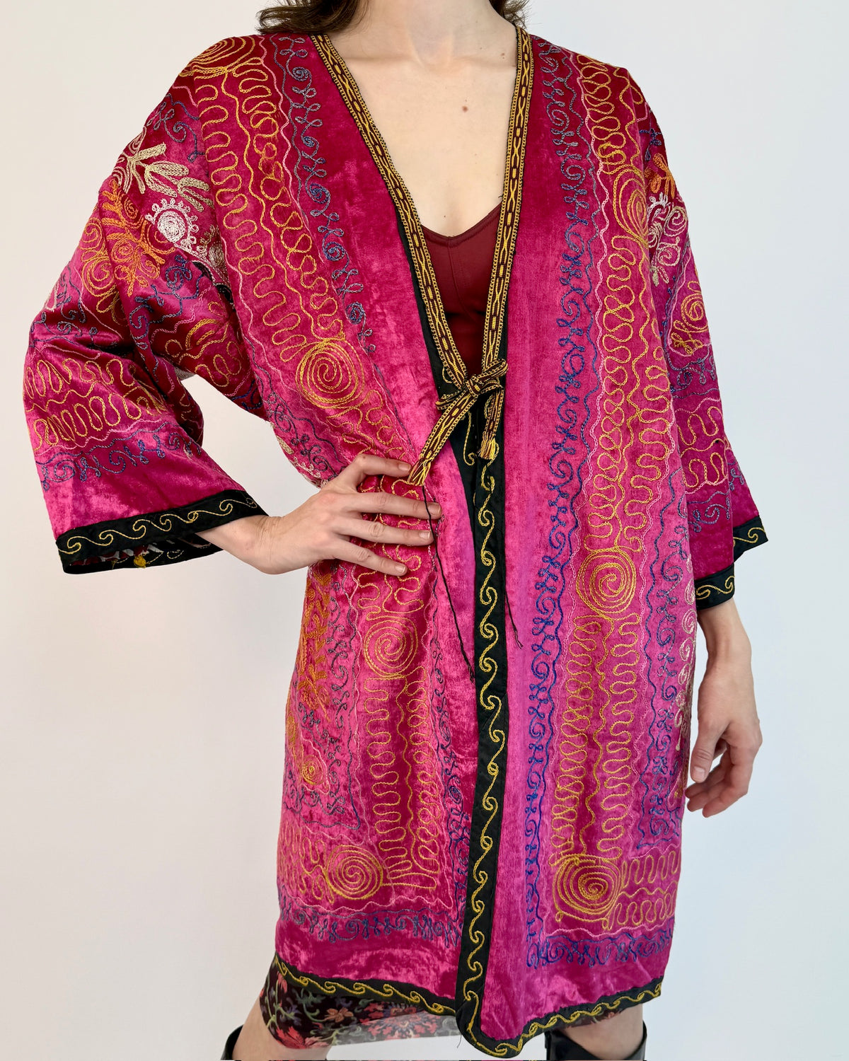 Raspberry Velvet Uzbek Robe — Feathers Vintage